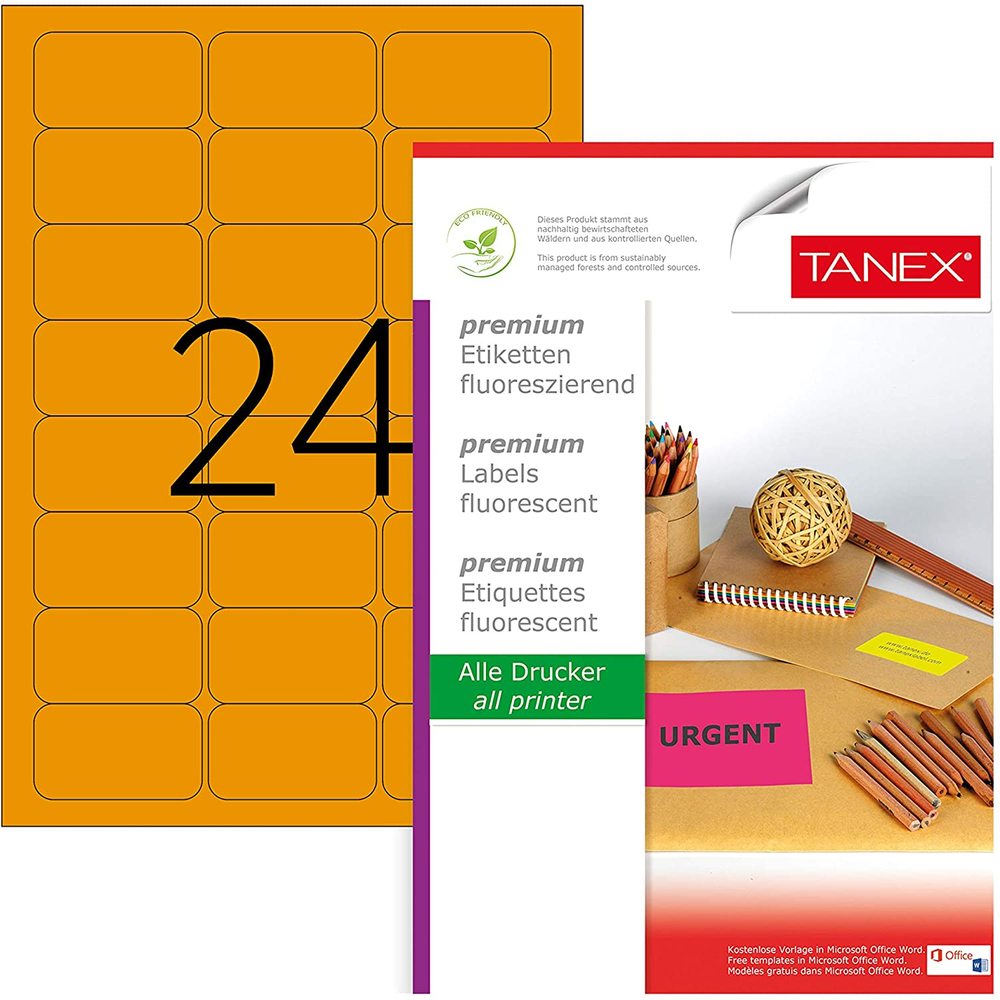Etichete color autoadezive, 24/A4, 64 x 34mm, 25 coli/top, TANEX ...
